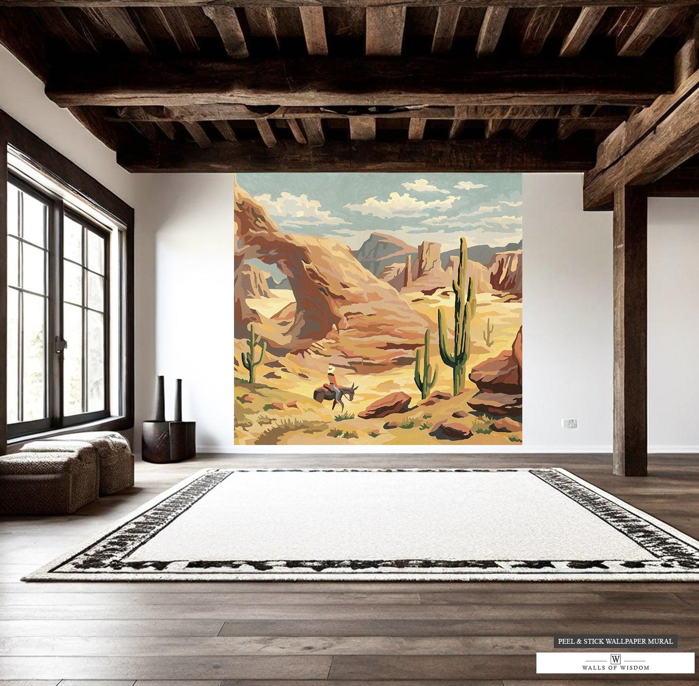 Arizona Desert Landscape Mural - Vintage Horse & Cactus Scene, Peel ...