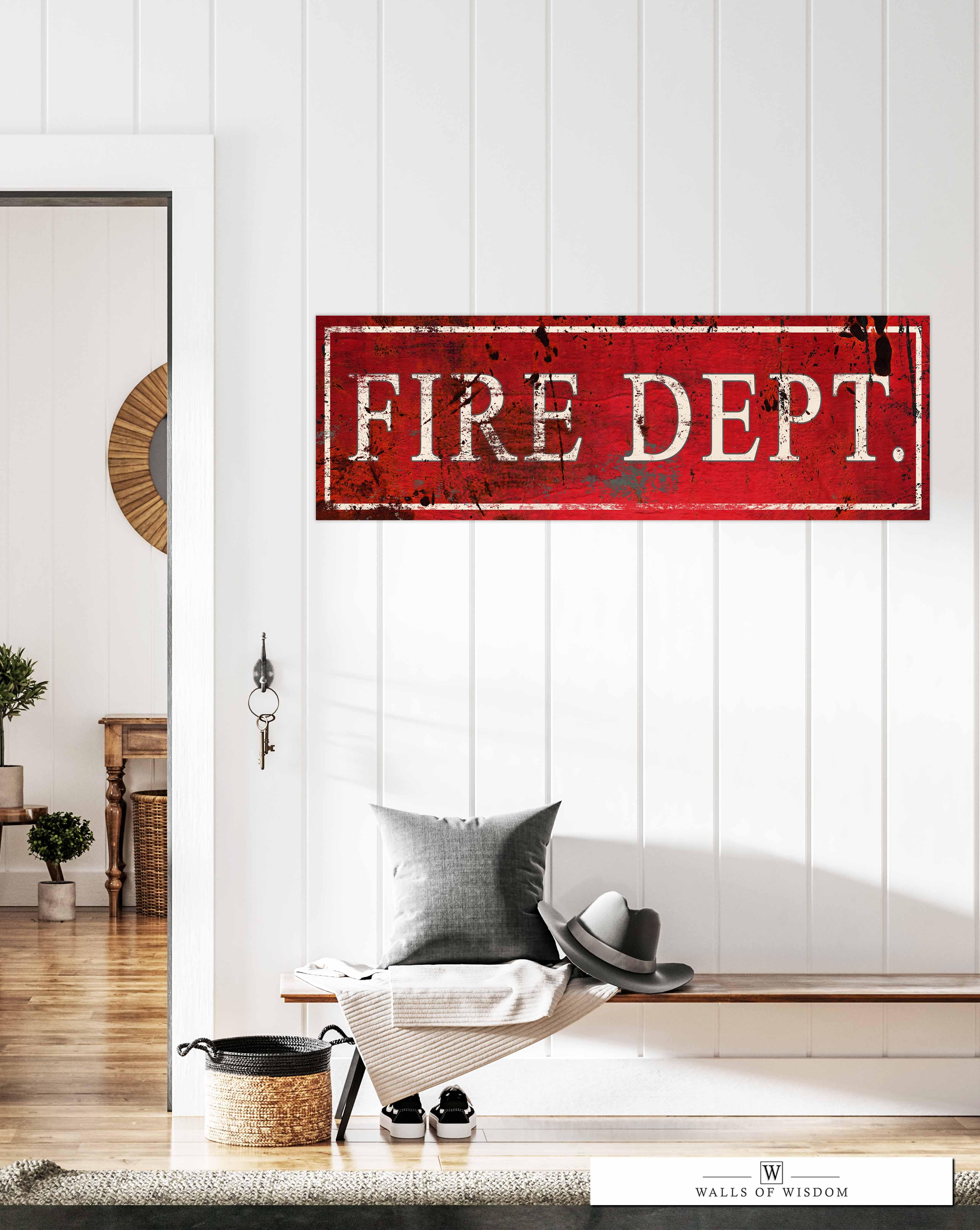 Red Fire Dept. Vintage Fireman Canvas Wall Art - Firefighter Station S ...