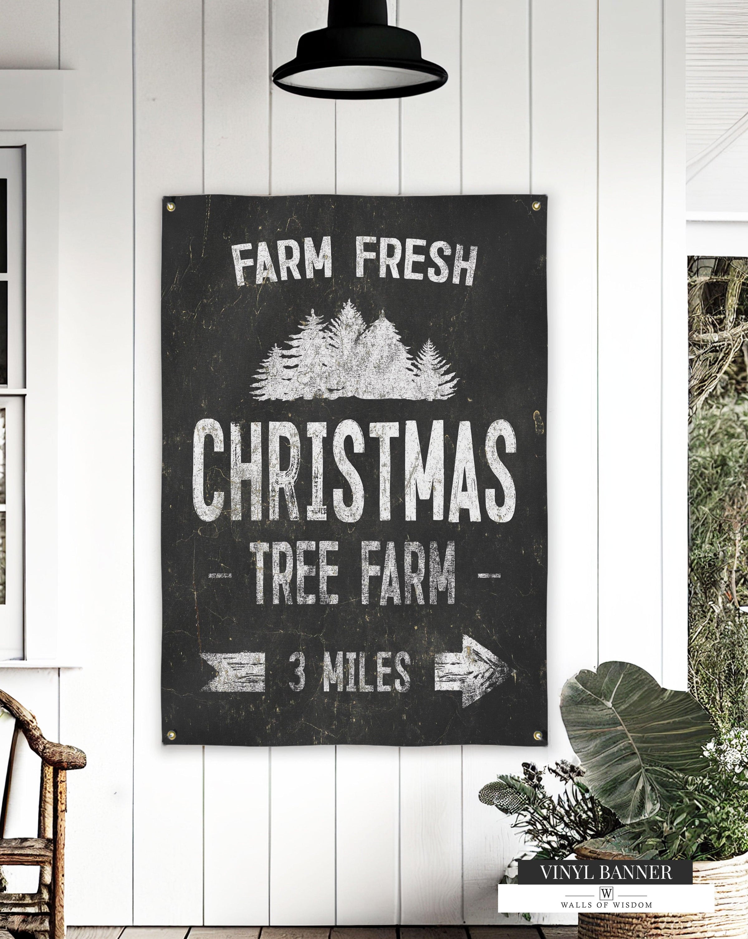 Rustic Tree Farm Christmas Sign - Outdoor Patio Vinyl Banner – Walls of ...