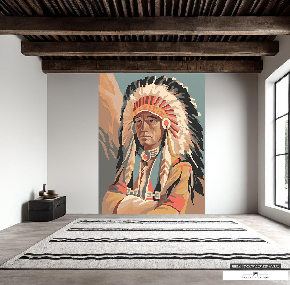 Native American Headdress Wall Mural - Earth Tone Tribal Art, Peel & S ...