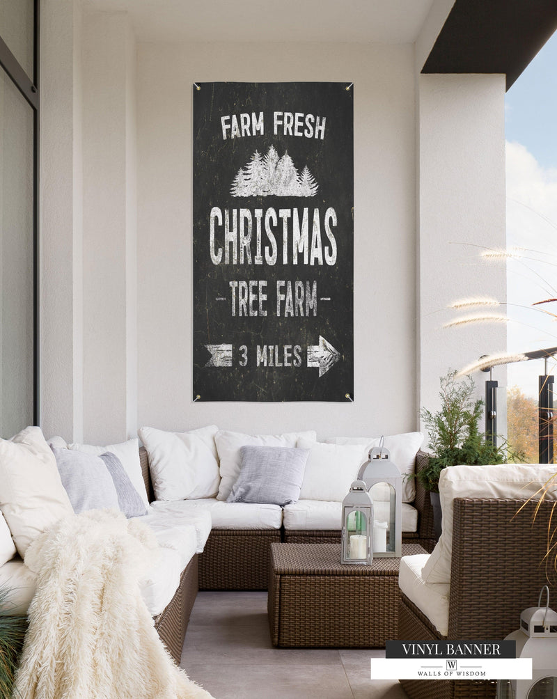 Rustic Tree Farm Christmas Sign - Outdoor Patio Vinyl Banner – Walls of ...