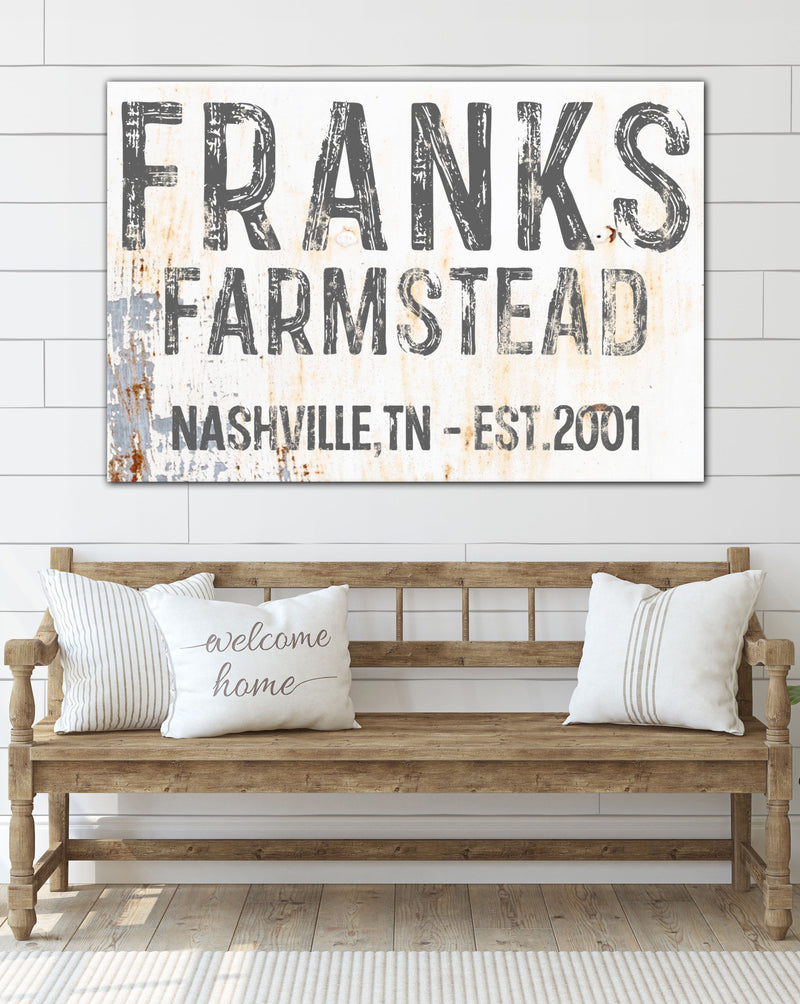 White Metal Look Personalized Homestead Farmhouse Canvas Wall Art NLSC ...