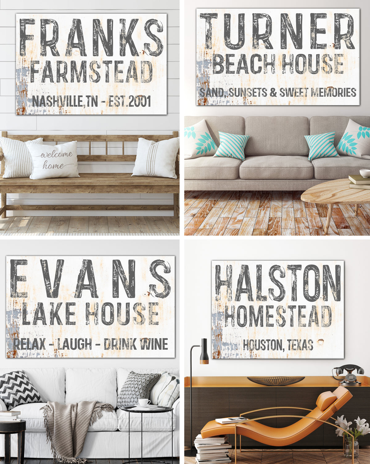 White Metal Look Personalized Homestead Farmhouse Canvas Wall Art NLSC ...